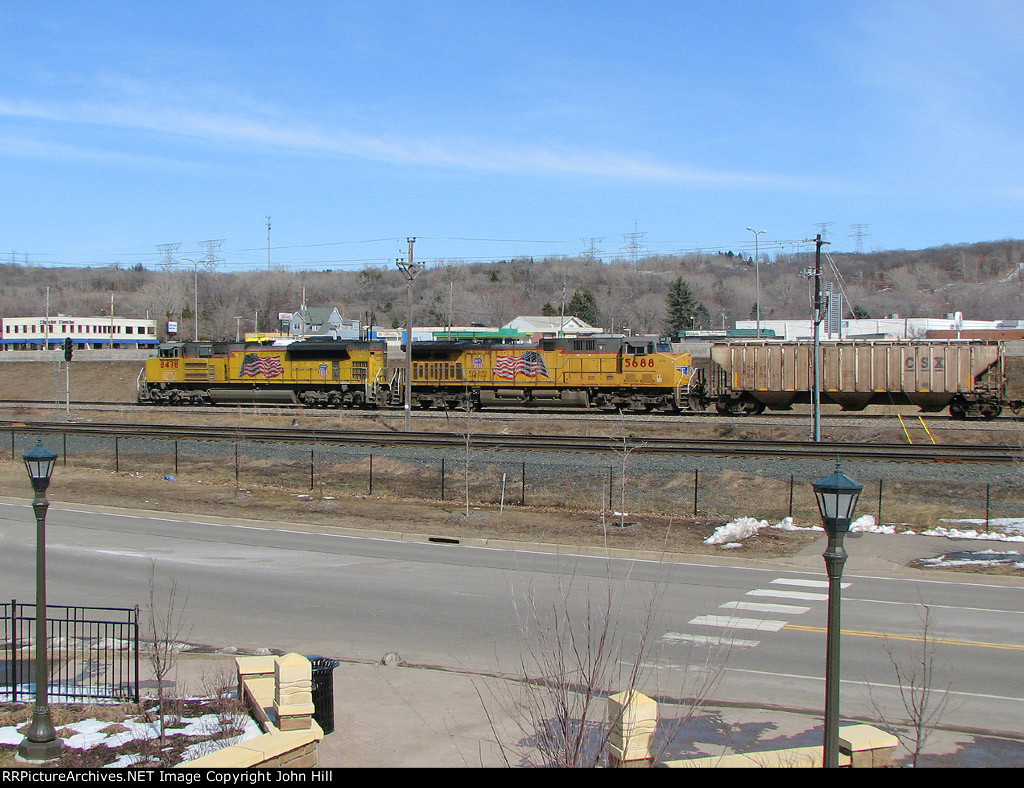 110329079 Westbound UP Train On BNSF/CP Joint Line Passes "Red Rock"